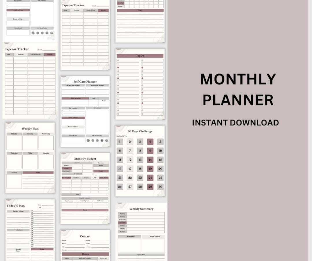 Monthly Overview Printable Template, Month at a Glance, Monthly Planner ...