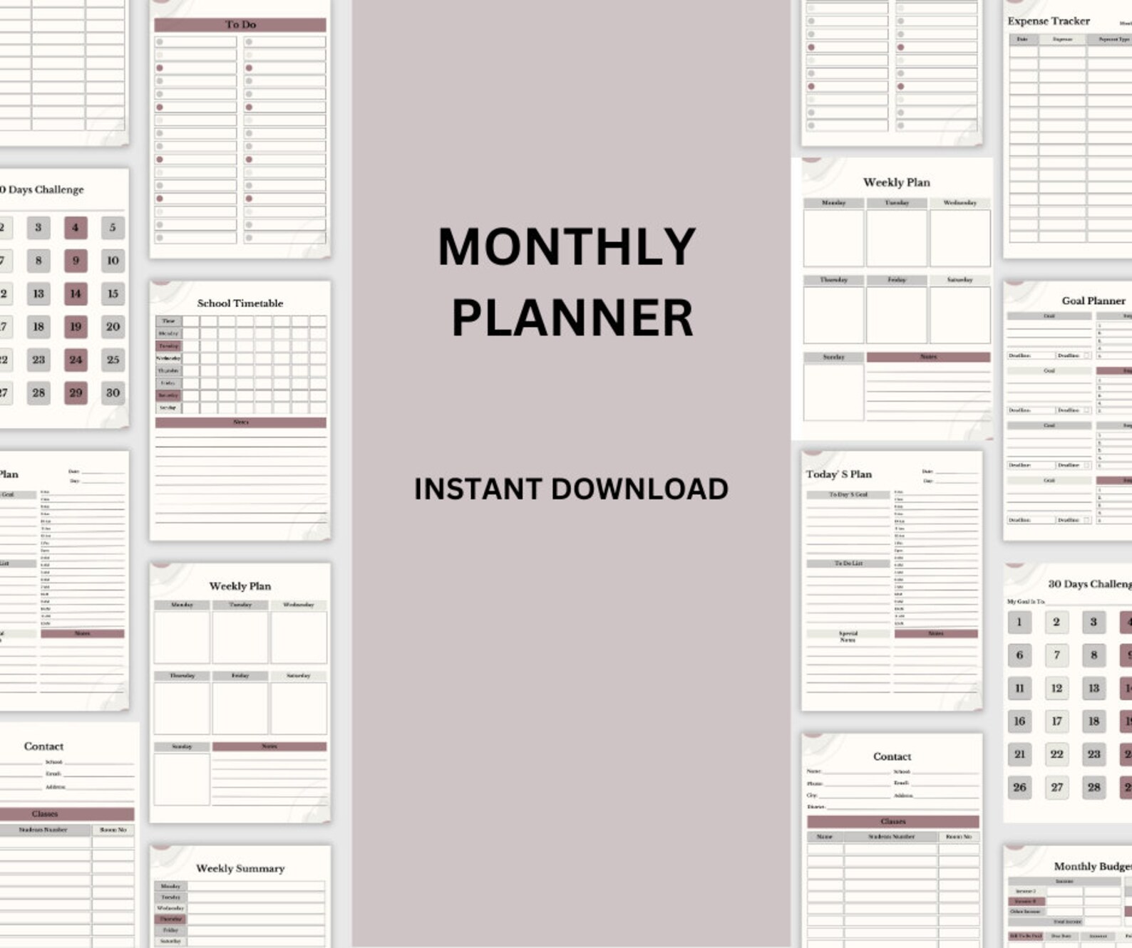 Monthly Overview Printable Template, Month at a Glance, Monthly Planner ...