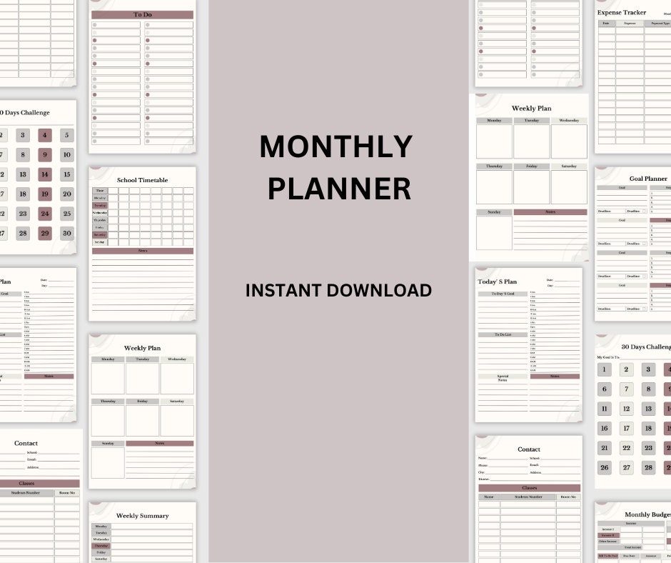 Monthly Overview Printable Template, Month at a Glance, Monthly Planner ...