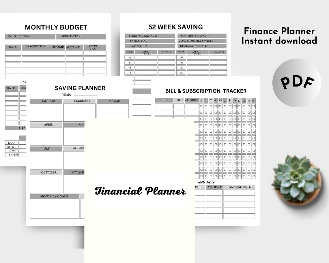 Finance Planner Bundle | Digital PDF, Fillable | Budget Tracker Bundle ...