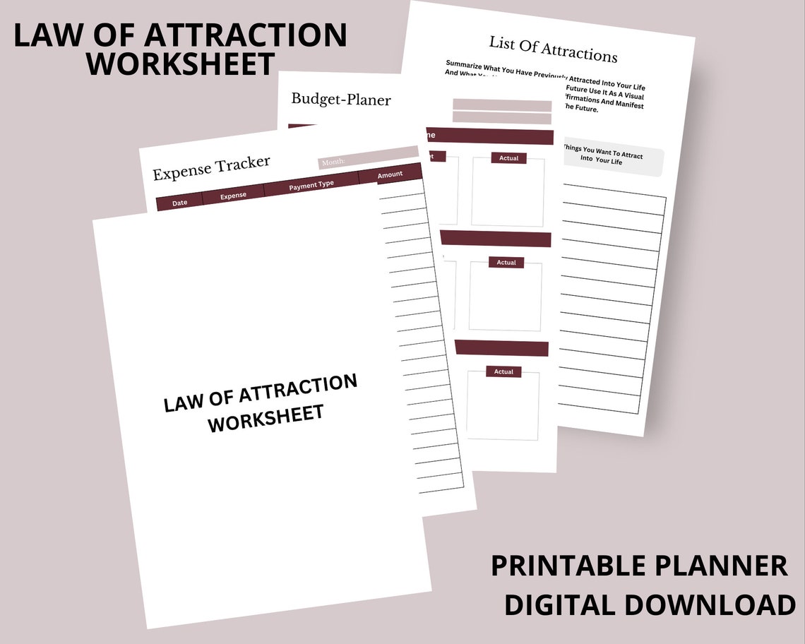 Law of Attraction Planner Law of Attraction Worksheet Manifestation ...