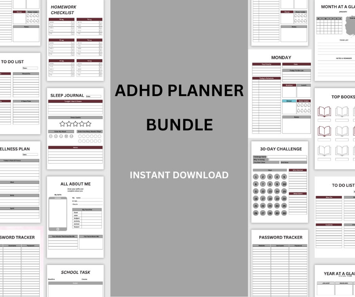 ADHD Planner 2024 Printable Canva Printable Planner - Etsy