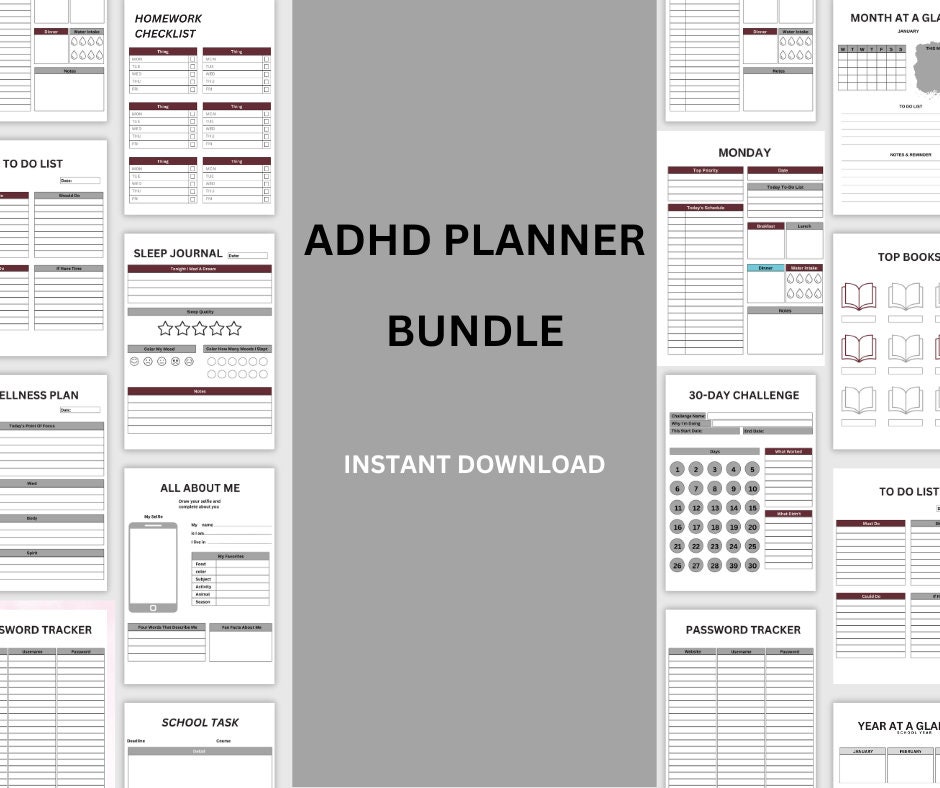 ADHD Planner 2024 Printable Canva Printable Planner - Etsy