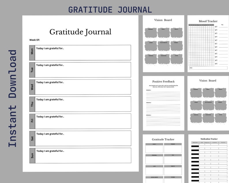 Gratitude Journal Printable BUNDLE! Mindfulness Log, Gratitude Template ...