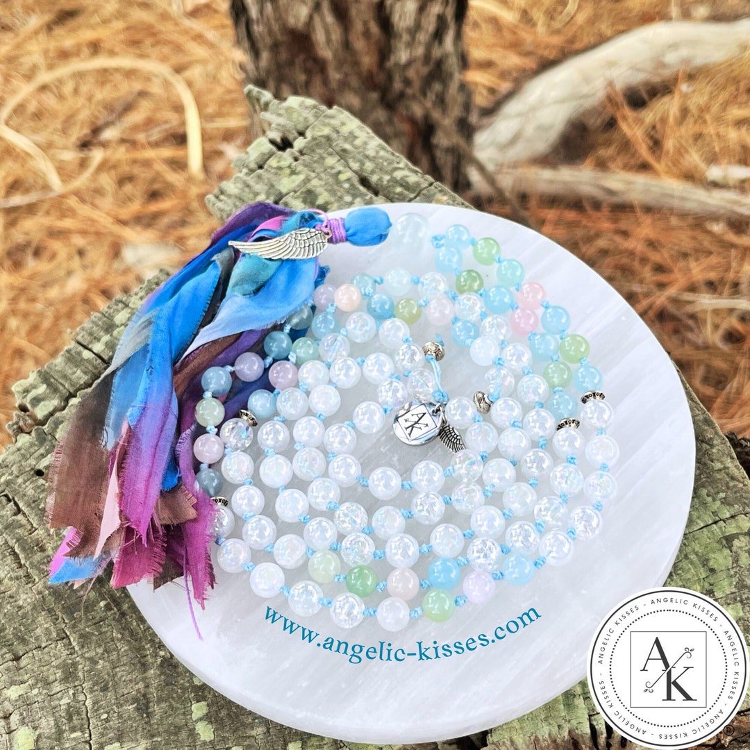 Pearl Angel Mala | Angel Aura Fire and Ice | Aquamarine | Morganite ...