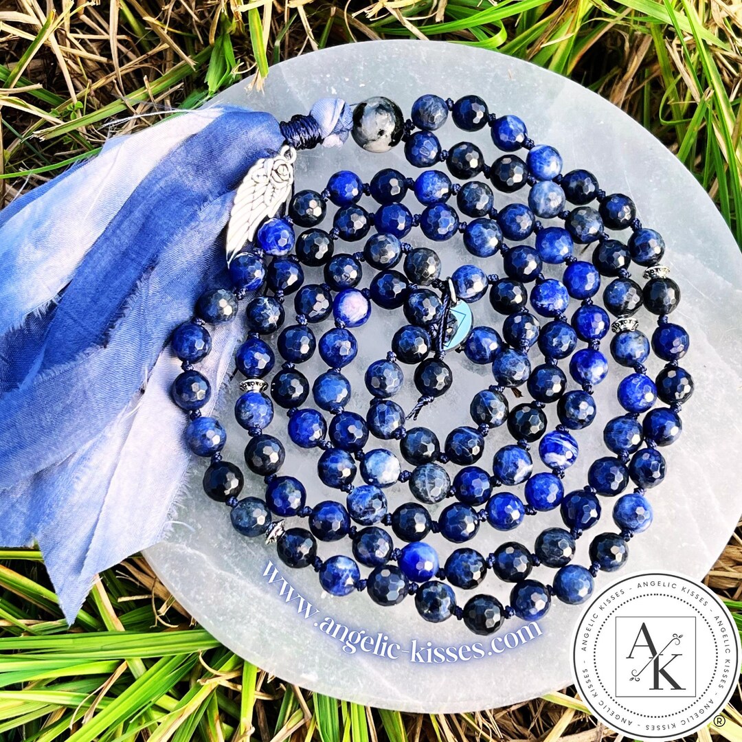 Sodalite Mala | Blue Ray Mala | 8mm 108 Hand-knotted Mala | Meditation ...