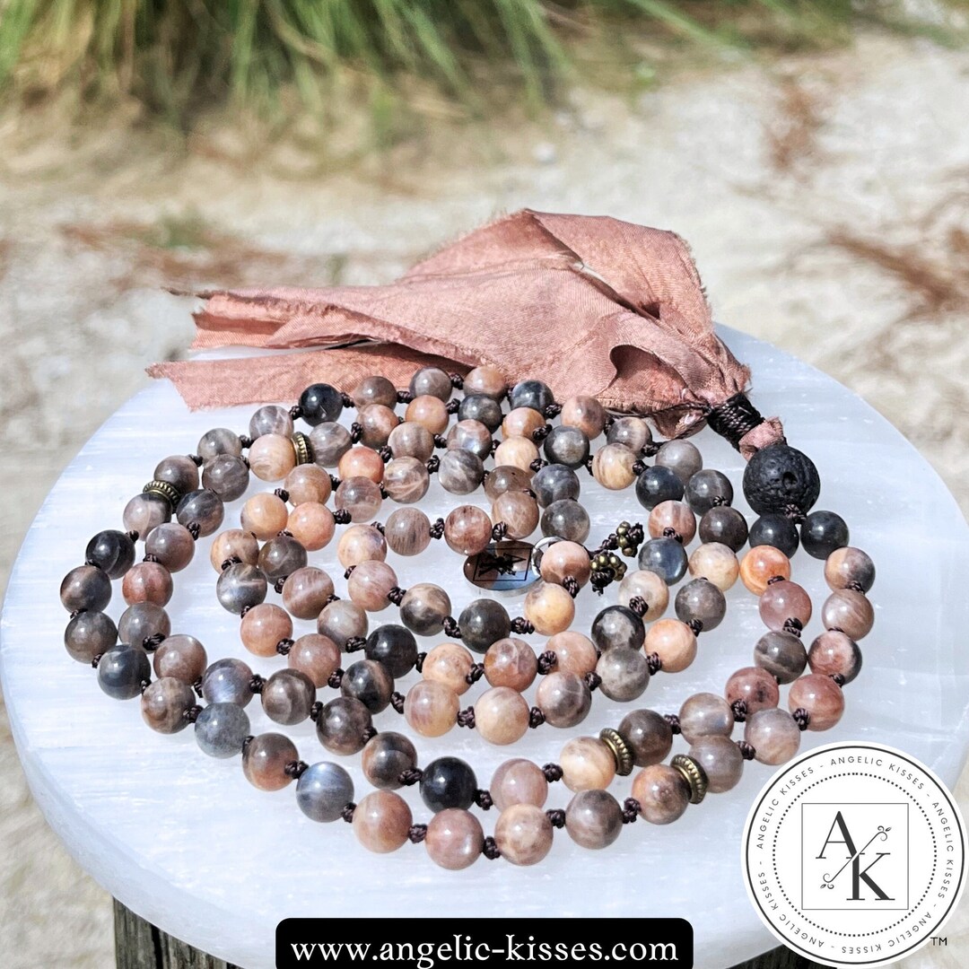 Black Moonstone Mala | High Priestess Mala | 108 Hand Knotted 8mm Mala ...