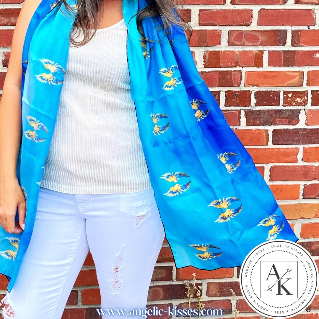 Blue Angel Wing Silk Scarf | 72" Long Silk Scarf | Archangel Michael ...