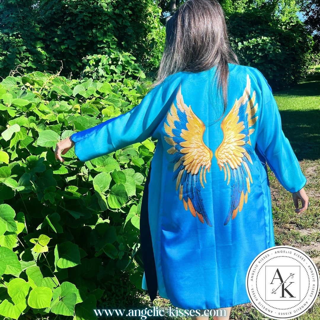 Blue Angel Wing Kimono Robe | Blue Angel Silk Kimono Robe | Handsewn ...