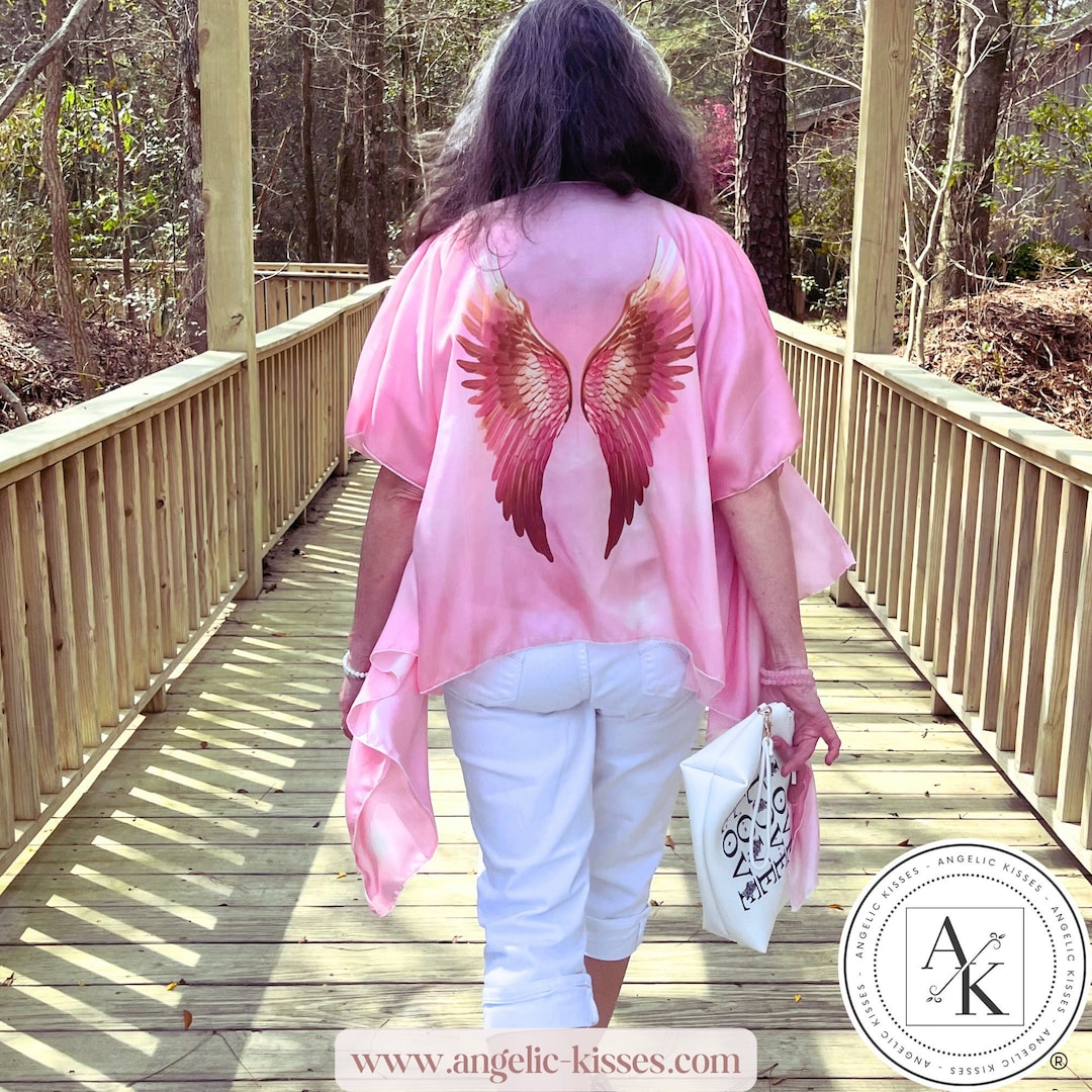 Pink Angel Wing Draped Kimono Hand Sewn Silk Kimono Love Angel Self ...