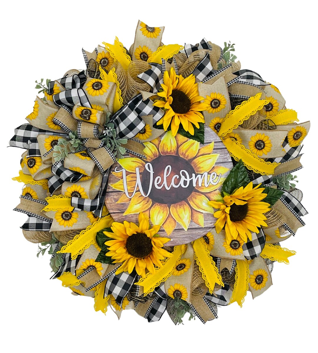 Large Sunflower Summer to Fall Welcome Wreath for Front Door, Rustic ...