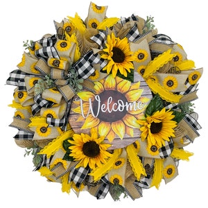 Large Sunflower Summer to Fall Welcome Wreath for Front Door, Rustic ...