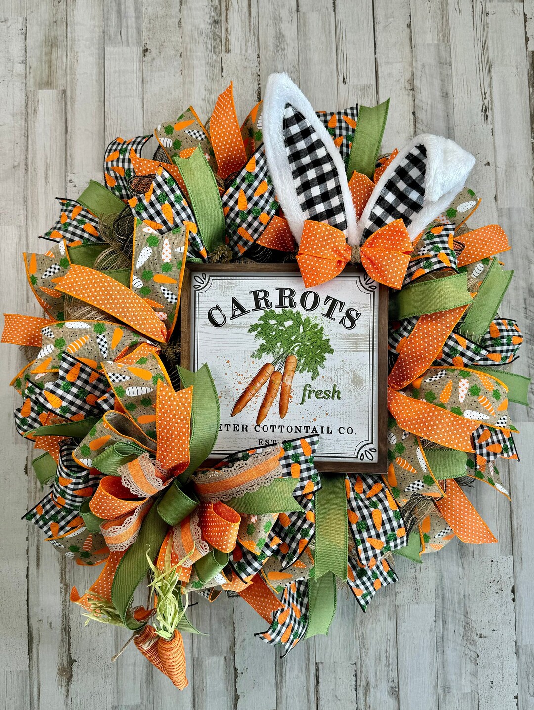 Large Farmhouse Carrot Easter Wreath, Bunny Ears Wreath, Rustic Spring ...