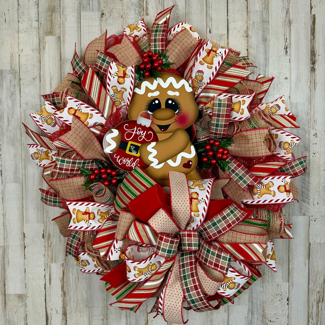 Gingerbread joy to the World Christmas Wreath Gingerbread - Etsy