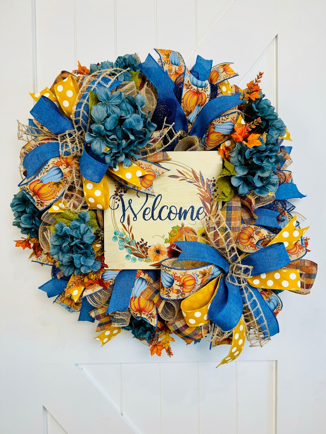 Large Fall Welcome Wreath for Front Door or Porch, Rustic Pumpkin Door ...