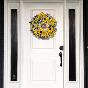 Large Sunflower Summer to Fall Welcome Wreath for Front Door, Rustic ...