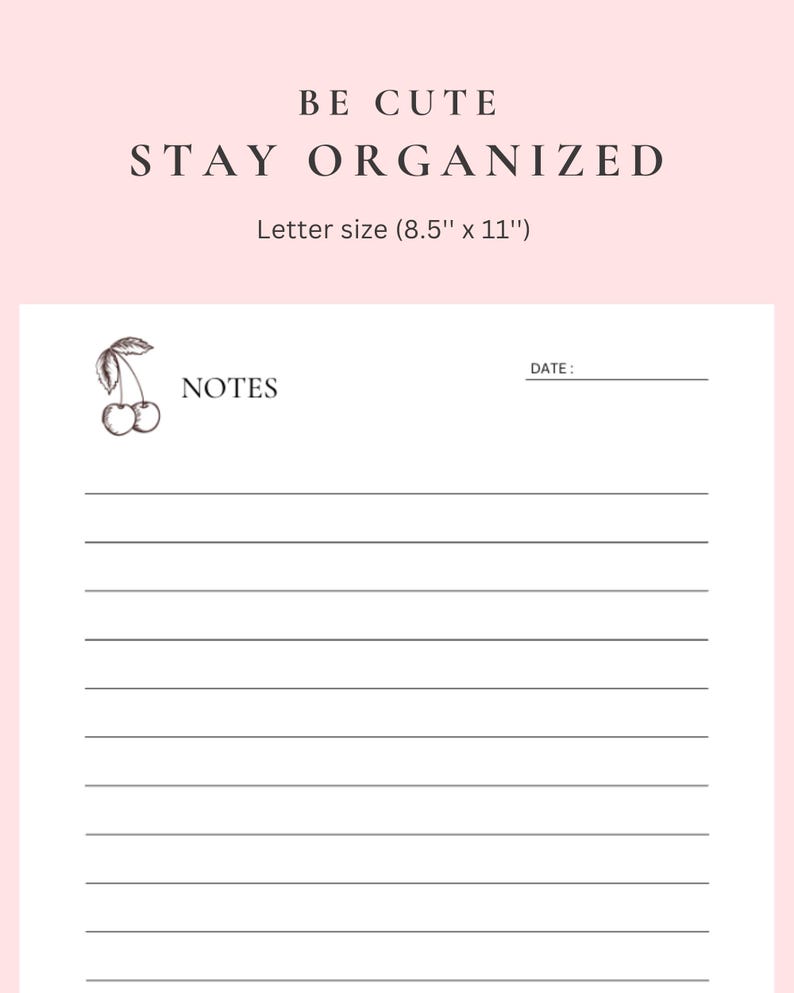 Cherry Notes, Printable Note Sheet, Instant Download PDF, Printable ...