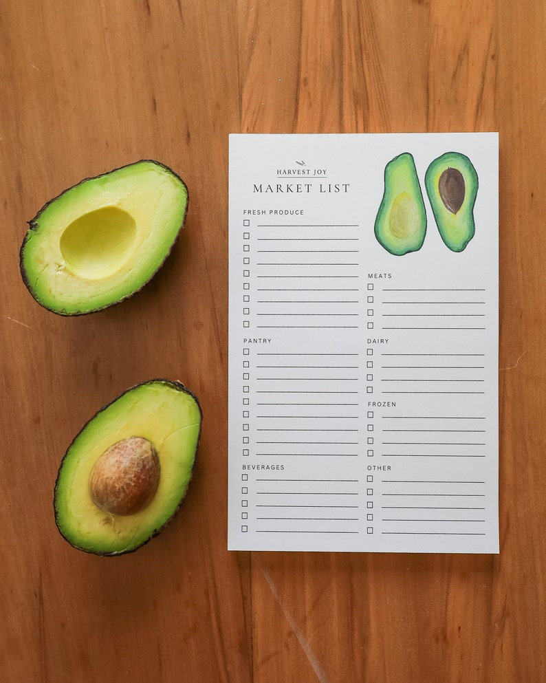Avocado Grocery List Notepad - Shopping List - Grocery List - Grocery ...