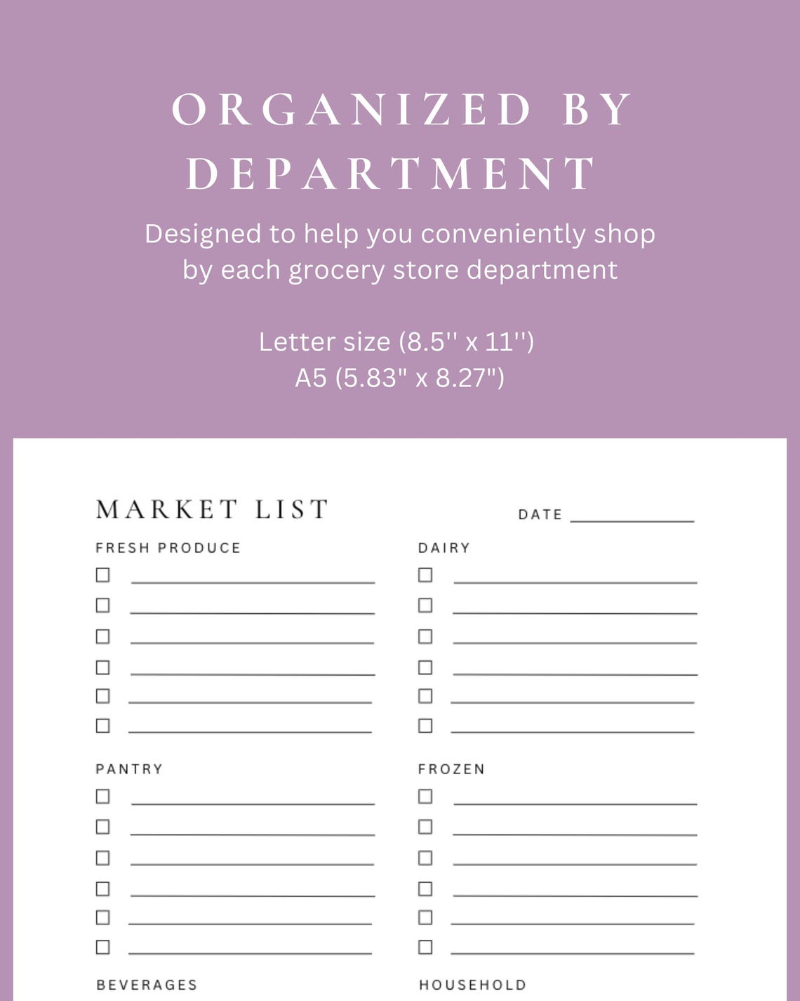 Printable Market List, Grocery List Printable Template, Grocery Planner ...