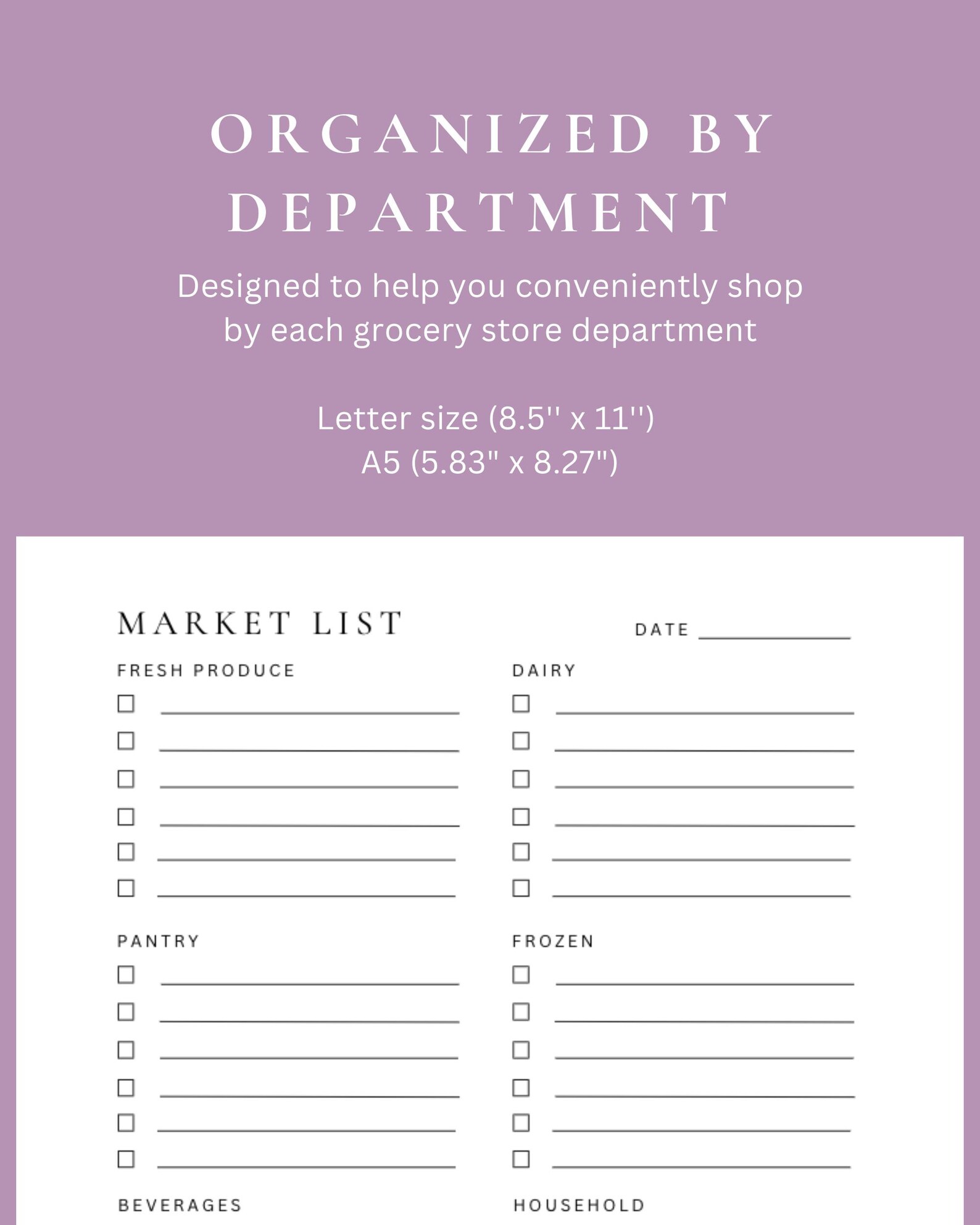 Printable Grocery List Template: Market Shopping Planner (PDF Download ...