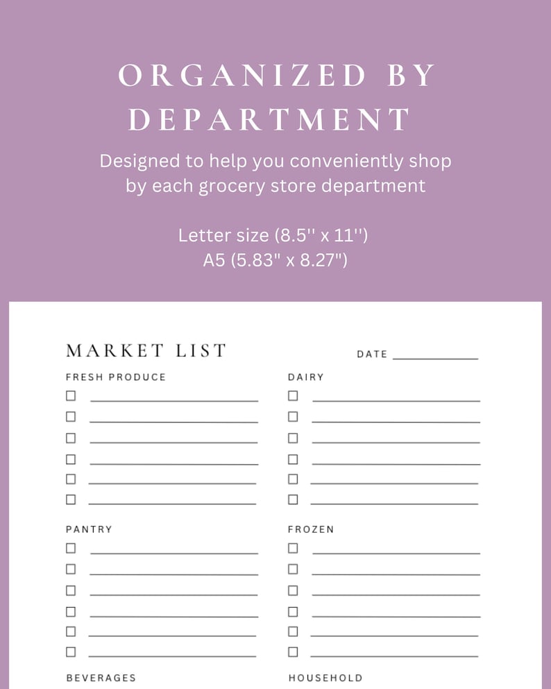 Printable Grocery List Template: Market Shopping Planner (PDF Download ...