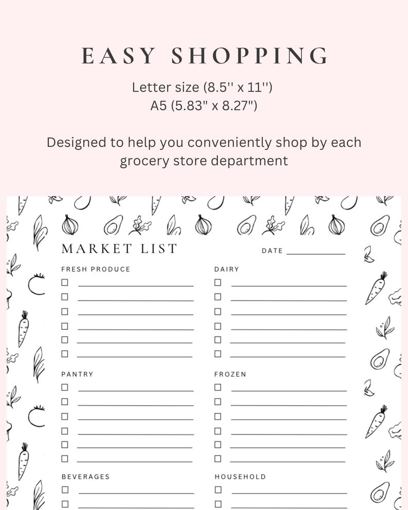 Printable Market List, Grocery List Printable Template, Grocery Planner ...