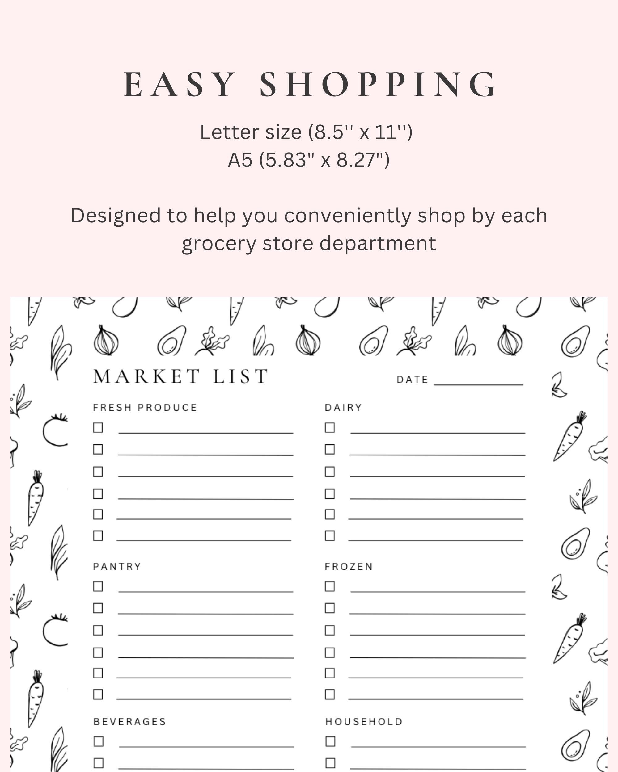 Printable Market List, Grocery List Printable Template, Grocery Planner ...