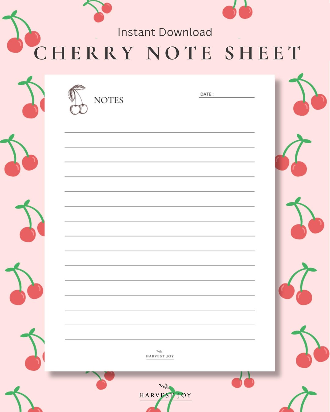 Cherry Printable Note Sheet, Fillable PDF Task List (instant Download ...