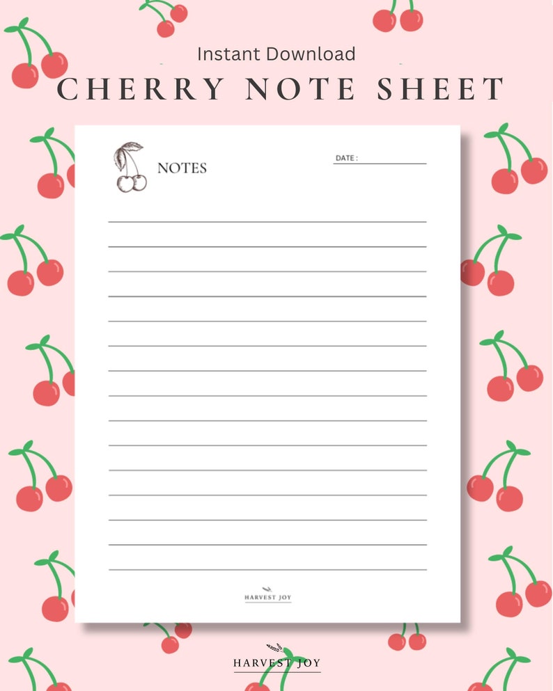 Cherry Notes, Printable Note Sheet, Instant Download PDF, Printable ...
