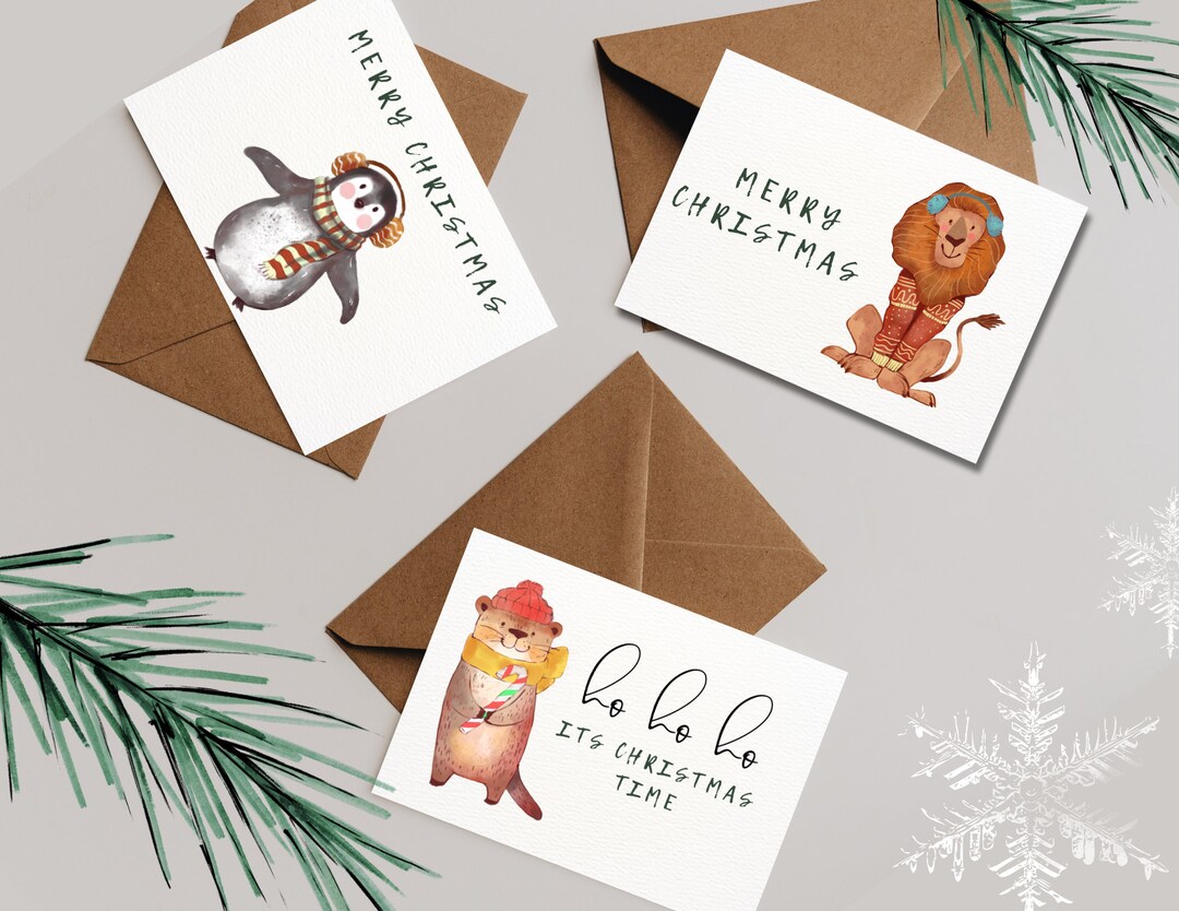 Printable Animal Christmas Cards Printable Christmas Cards - Etsy