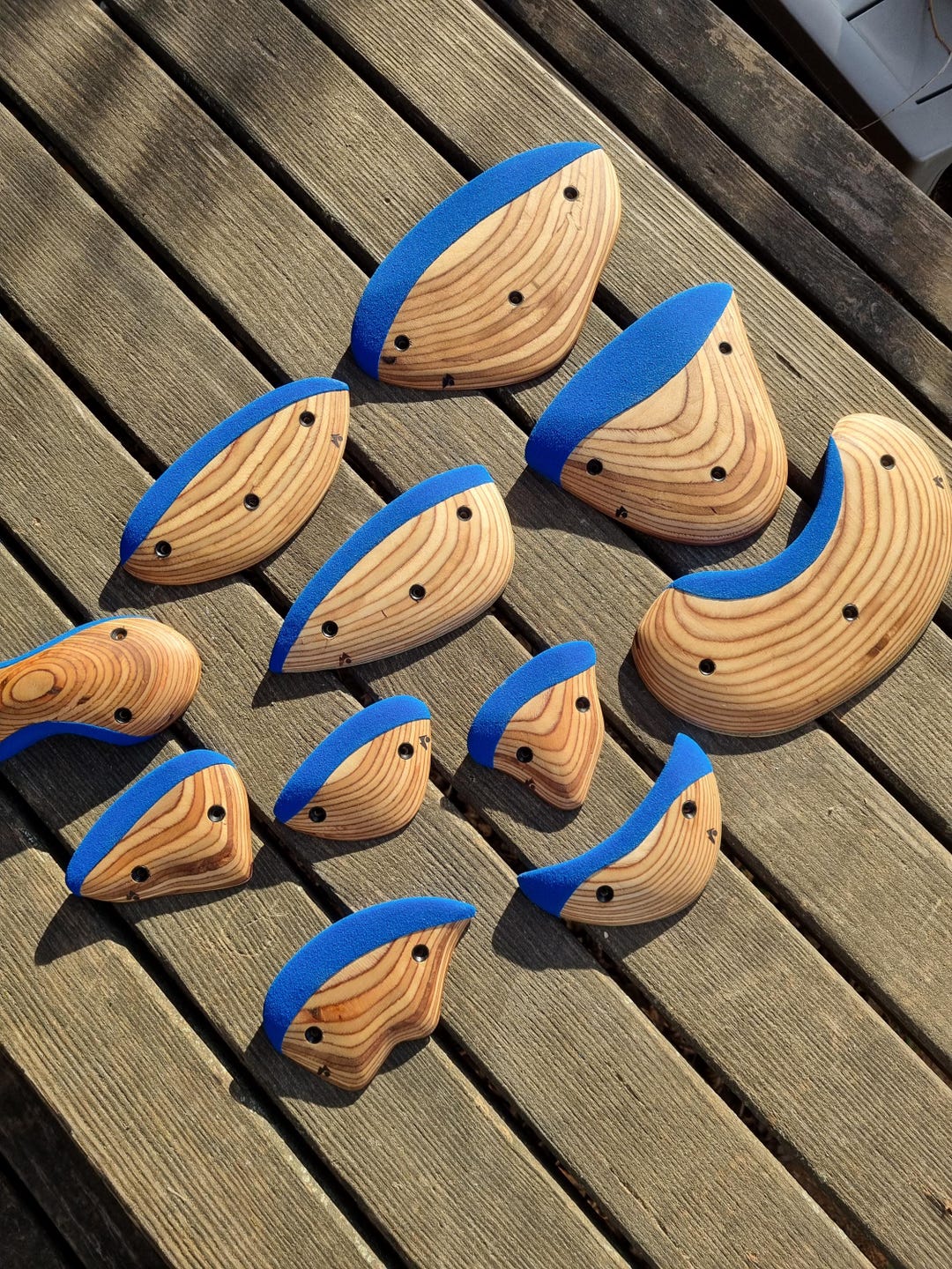 Set of 11 Wooden Climbing Holds in Stock - 11 Home Made Wood Climbing ...