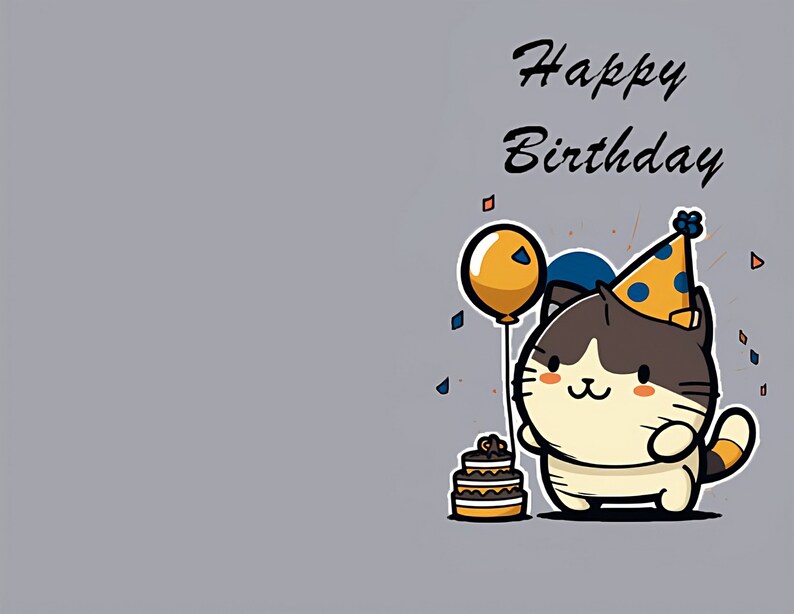 Cute Cartoon Cat Birthday Card Printable Handmade and - Etsy