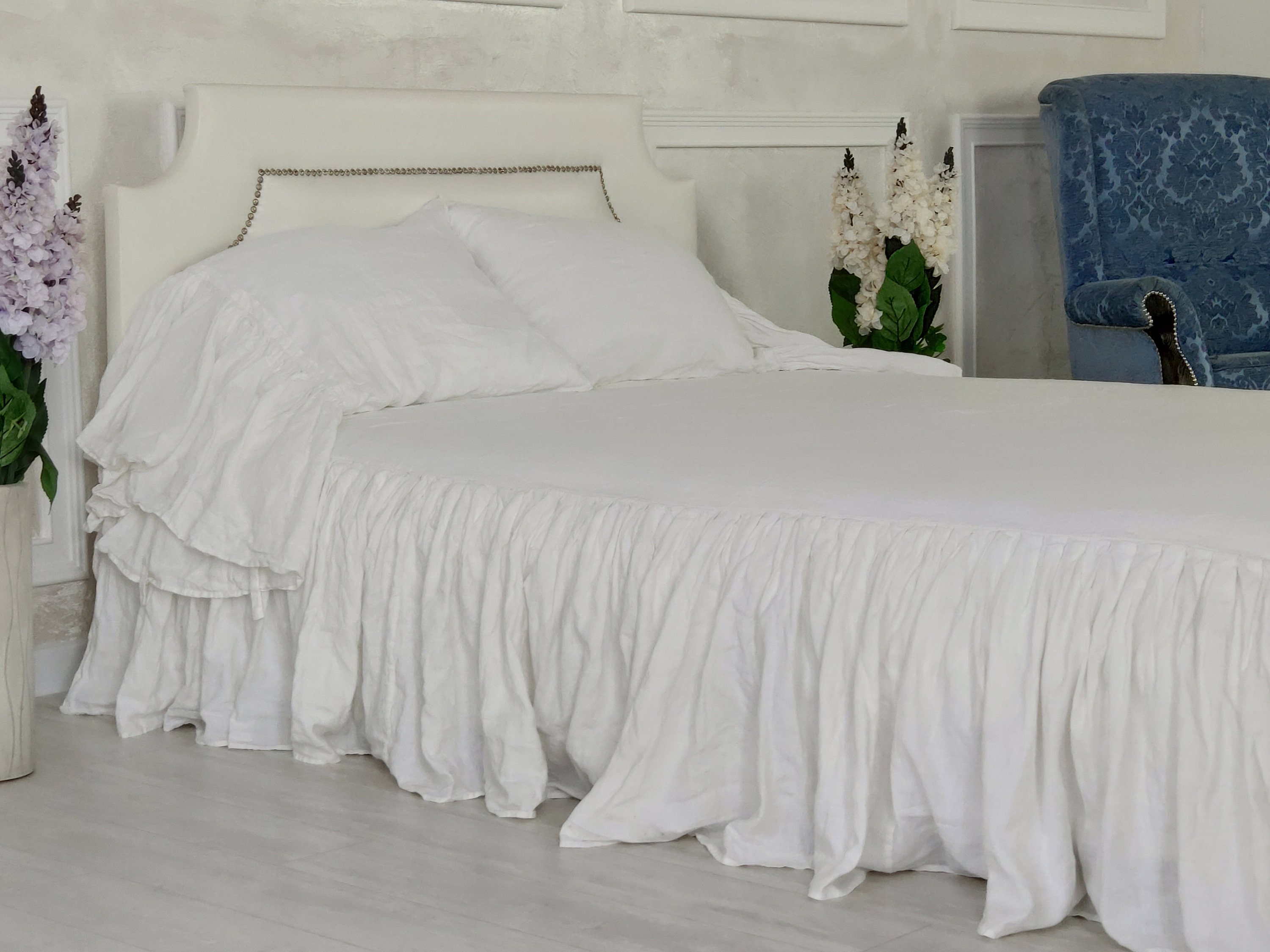 Linen Bed Skirt Dust Ruffle Custom Sizes for Bed Dust - Etsy