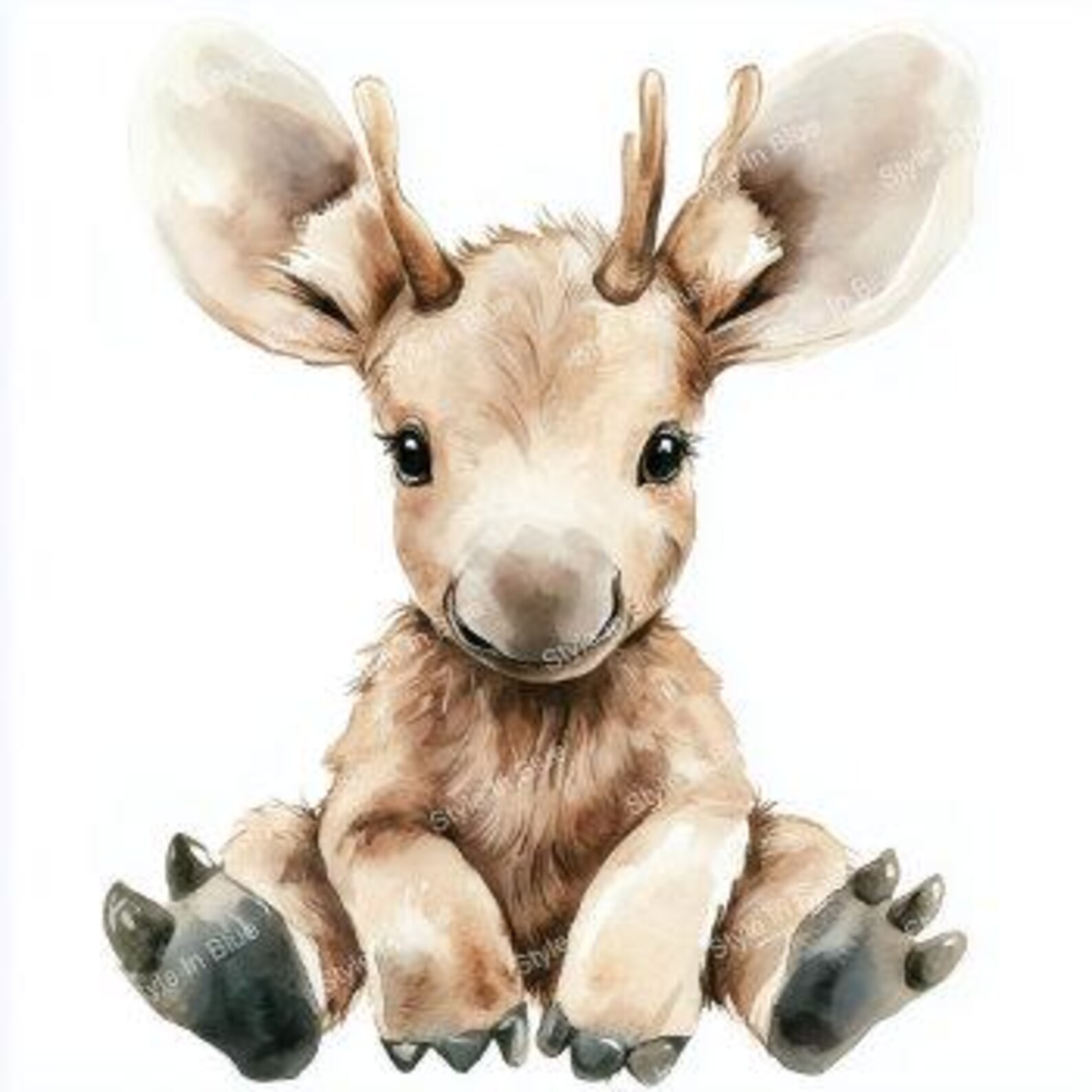 Cute Baby Moose Digital Prints - 10 High-resolution Watercolor Art ...