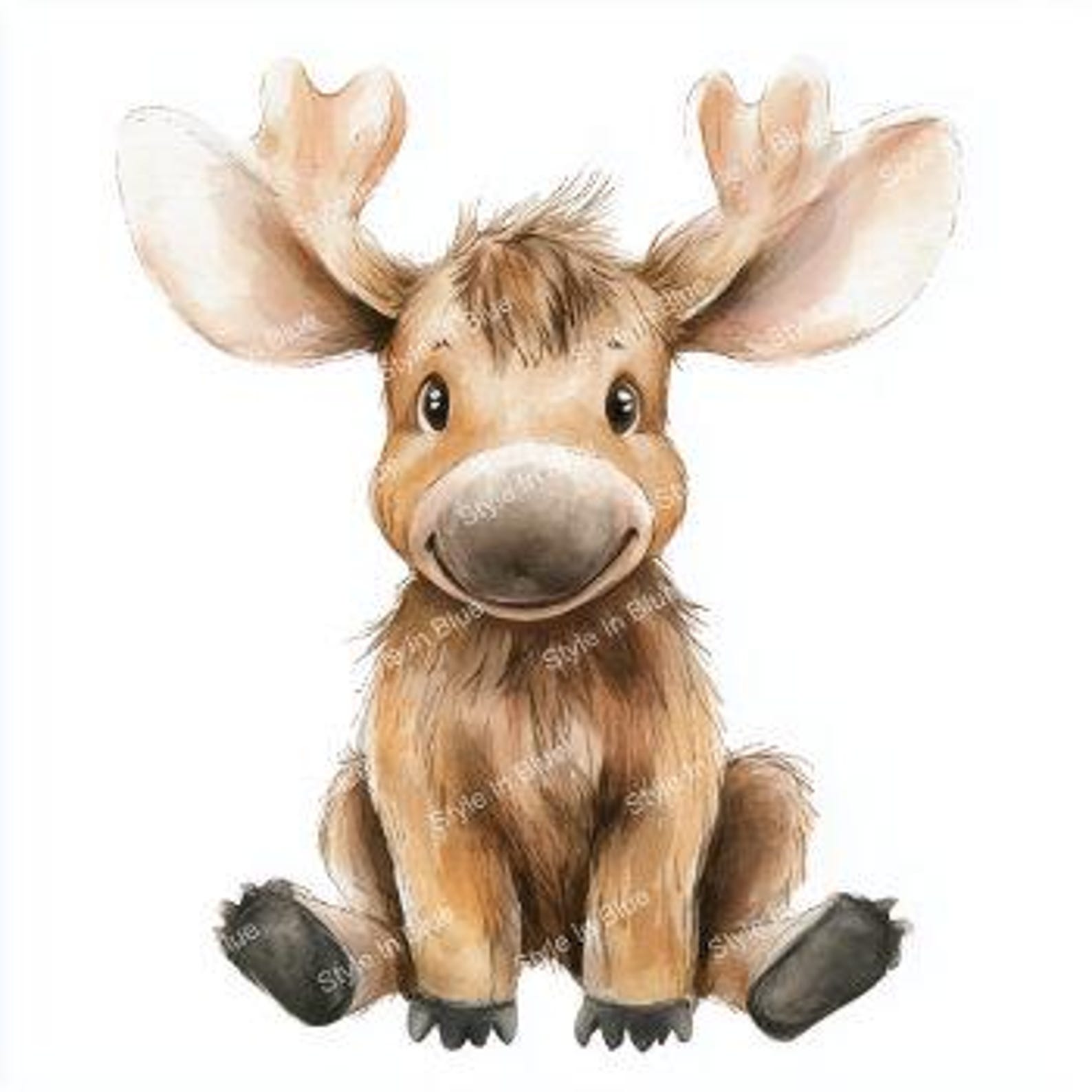 Cute Baby Moose Digital Prints - 10 High-resolution Watercolor Art ...