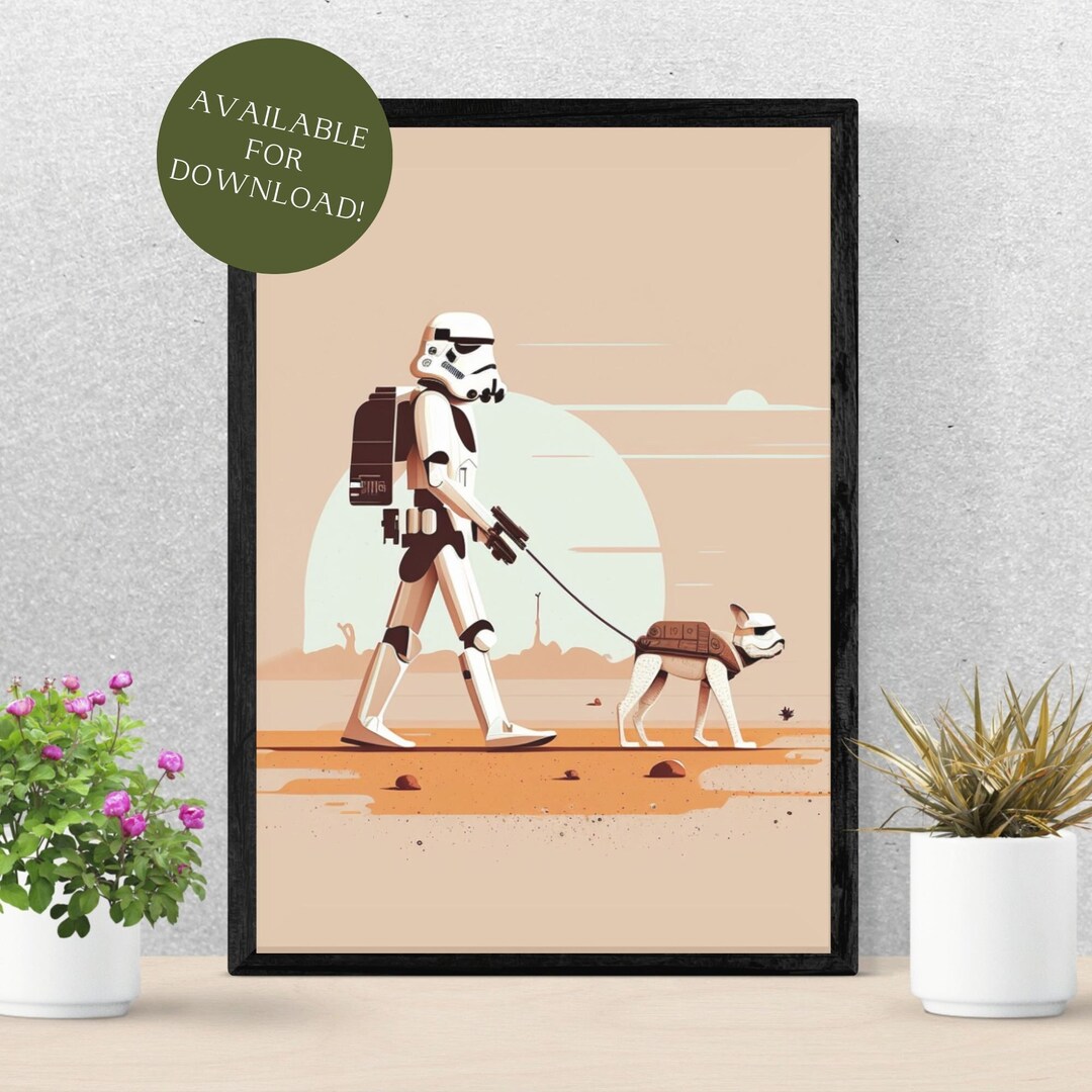 Stormtrooper Walking Dog Poster | Digital Art | Funny Star Wars Designs ...