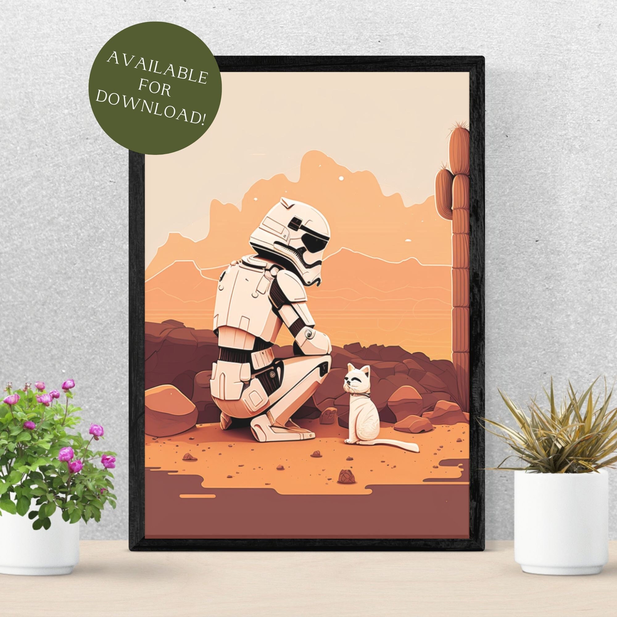 Stormtrooper and Cat Poster Digital Art Funny Star Wars Designs Digital ...