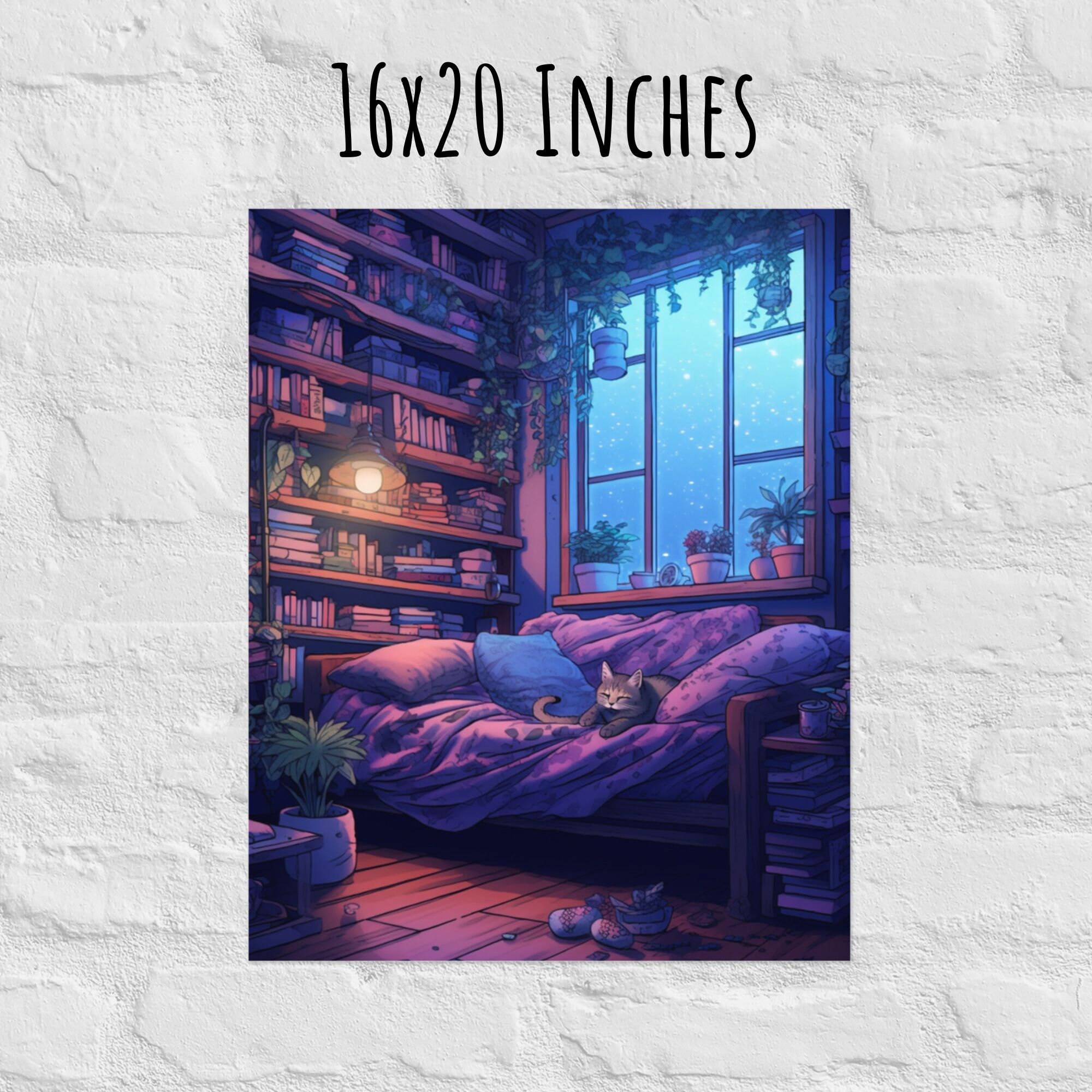 Lofi Style Poster Art Print on Enhanced Matte Paper Poster Lofi Cat ...