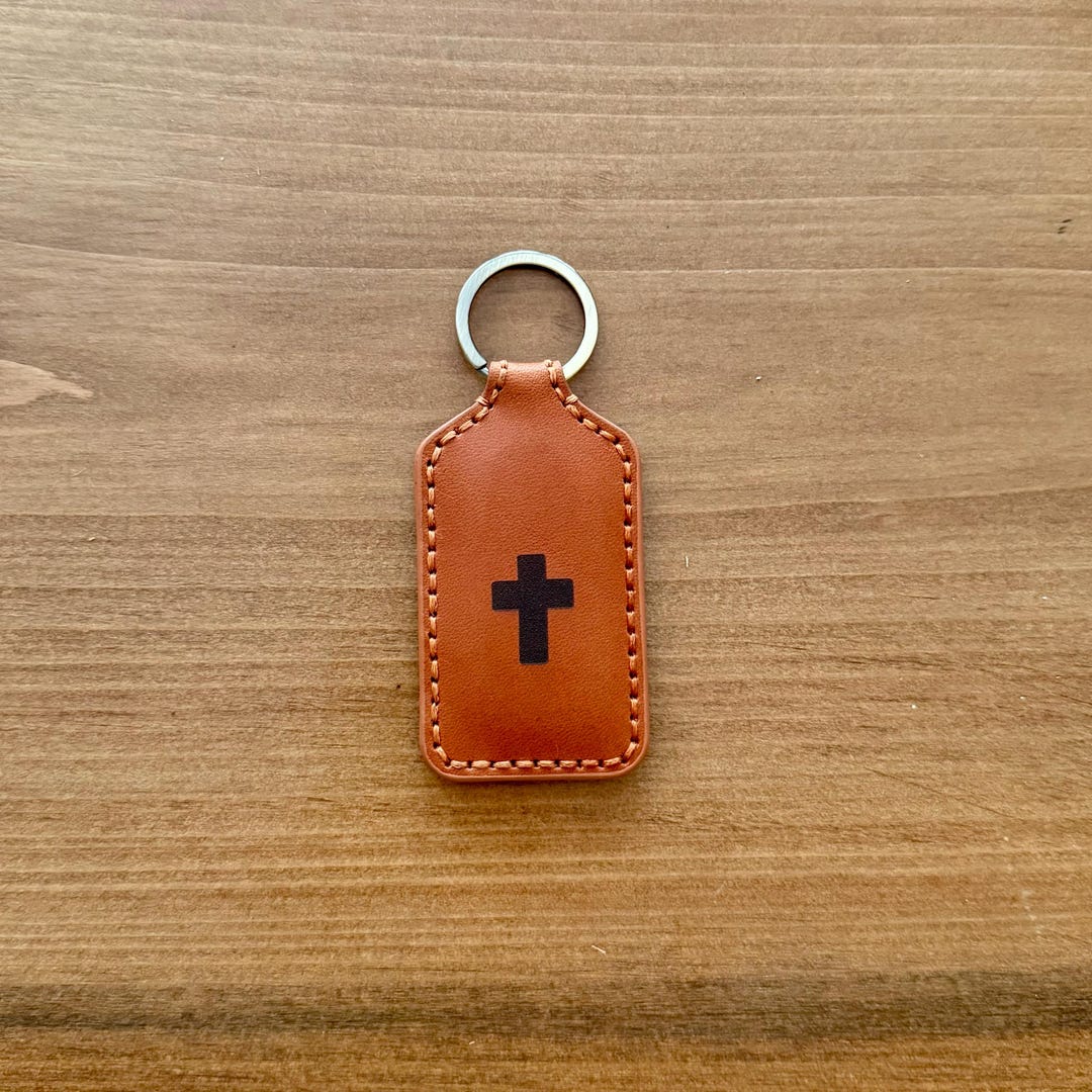 Cross Engraved Leather Keychain: Padded Vegetable Tanned Leather - Etsy