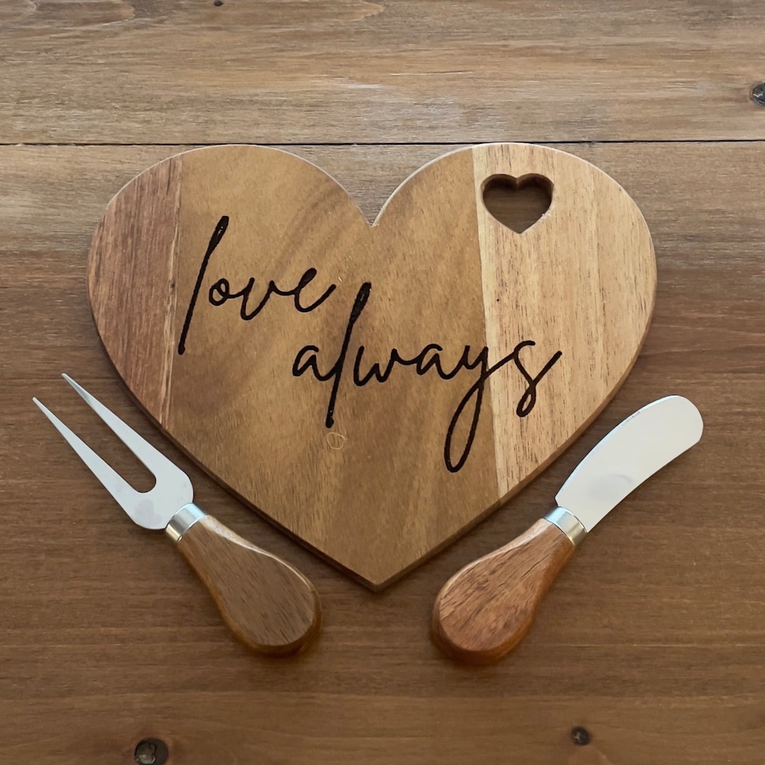 Personalized Heart Charcuterie Board: Engraved Bamboo Cheese Board Set ...