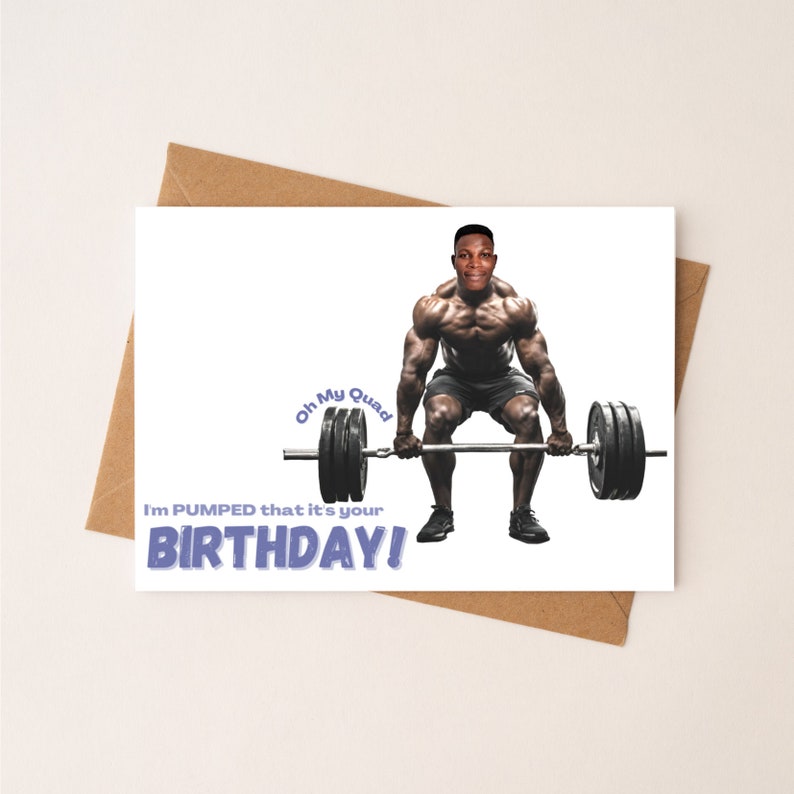 Funny Bodybuilder Birthday Card, Custom Face, Printable (digital ...