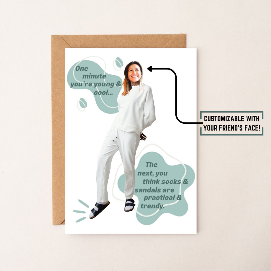 Custom Birthday Card, Funny Card, Socks and Sandals Card, Custom Face ...