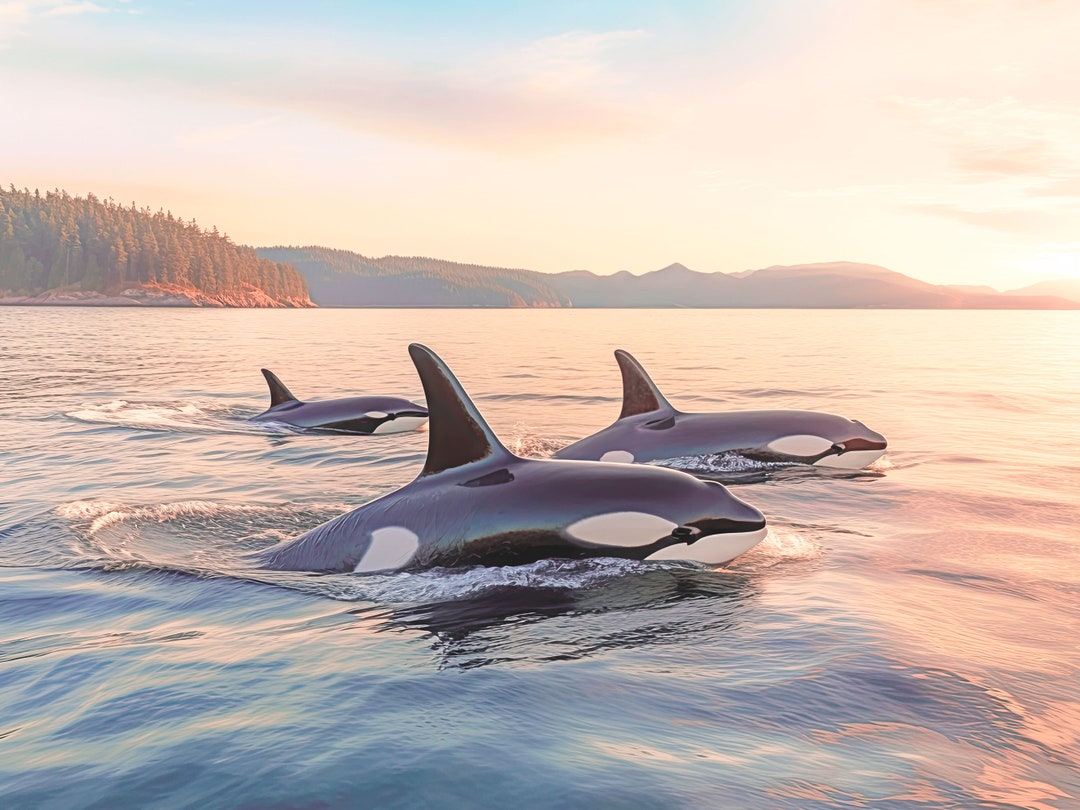 Orca Wall Art 3 Orcas Swimming Marine Biologist Gift Puget Sound Art ...