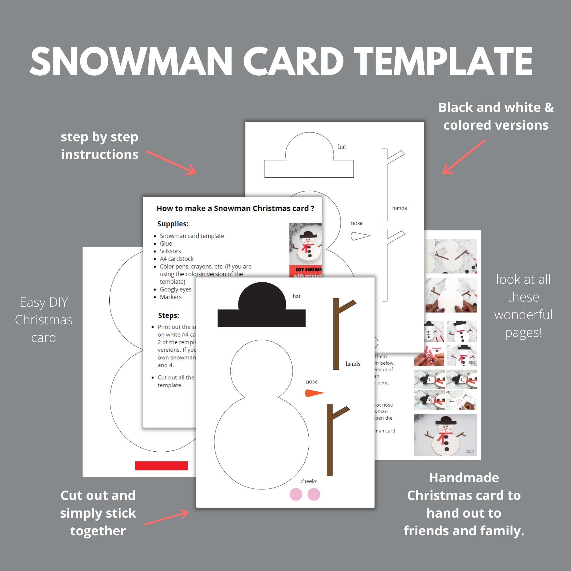 DIY Snowman Christmas Card Template: Printable Kids Craft (PDF Download ...