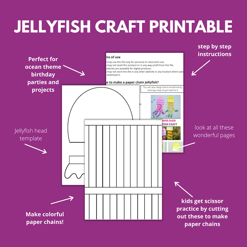 Printable Jellyfish Craft Template for Kids, Scissor Skill Craft, Under ...