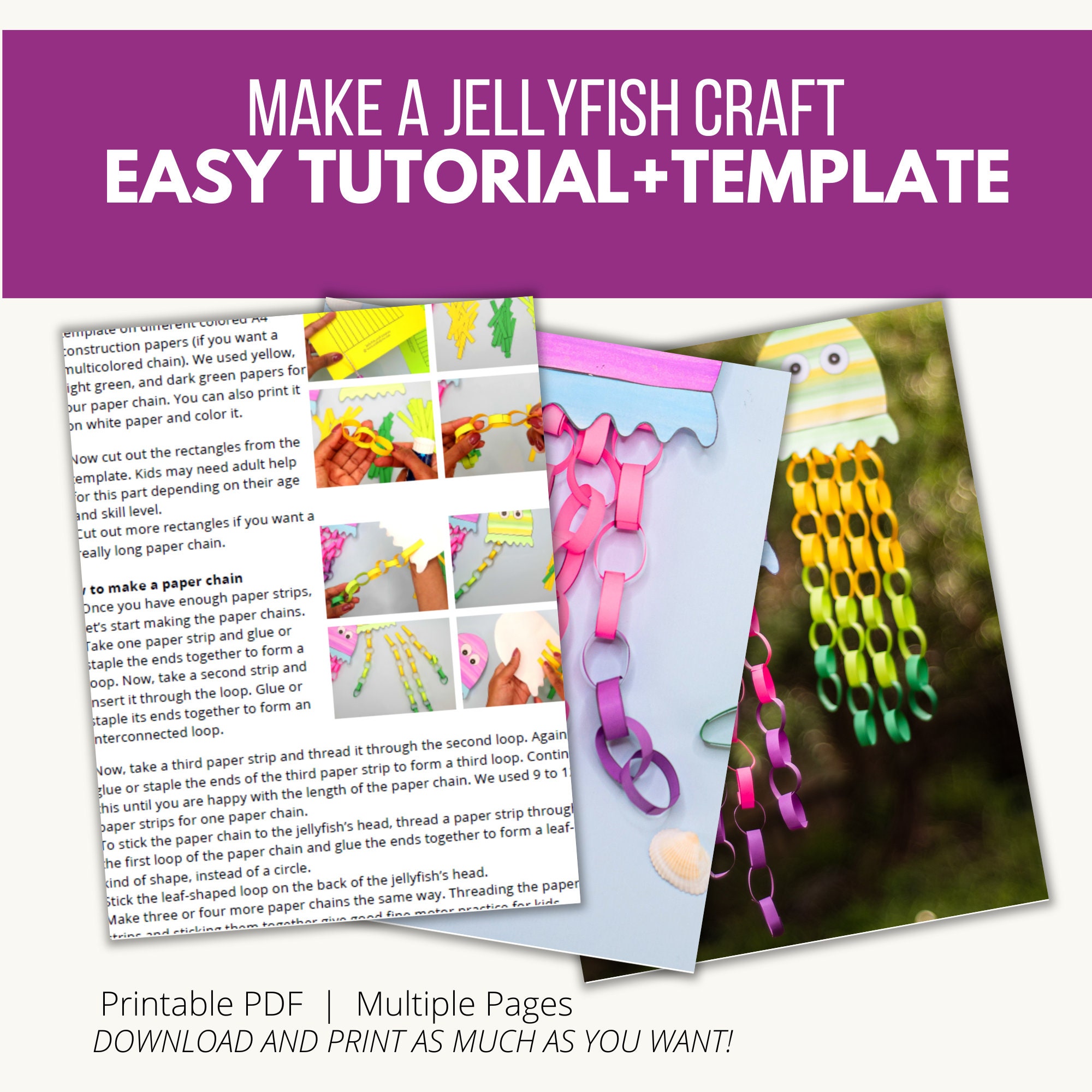 Printable Jellyfish Craft Template, Paper Chain DIY (PDF Download) - Etsy