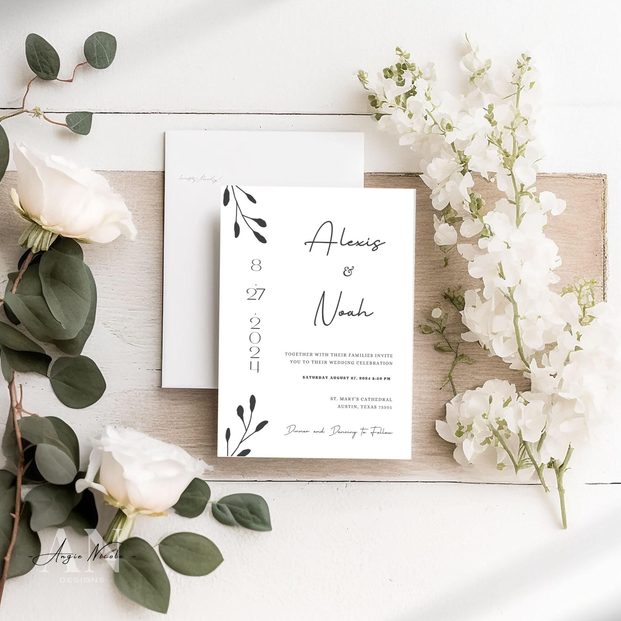 Simple Elegant Wedding Invitation Template Wedding Invitation - Etsy