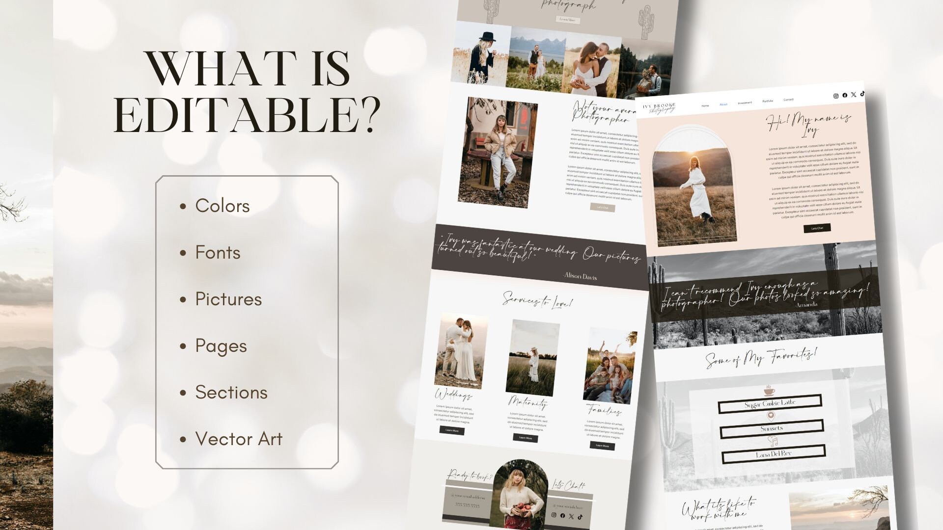 Wix Website Template, Photographer Website Template, Boho Photography Website, Customizable ...
