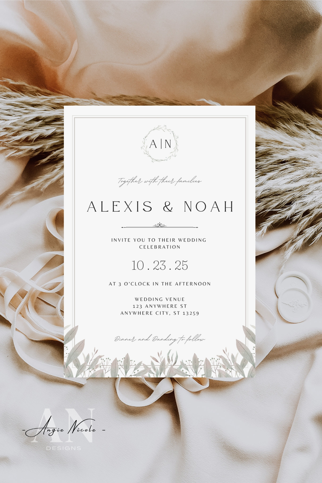 Elegant Wedding Invitation Set Template, Minimalist Wedding Invitation ...