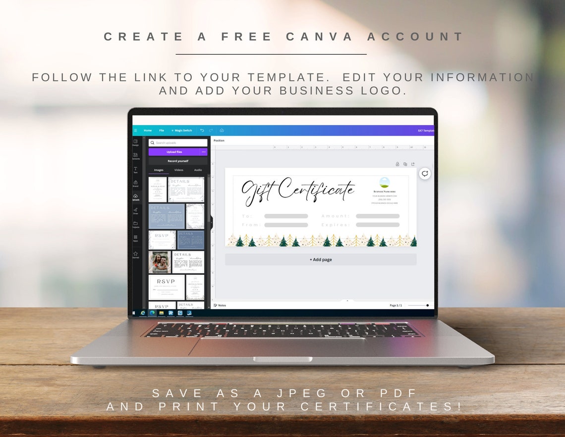 Printable Gift Certificate for Small Business, Christmas Gift Voucher ...